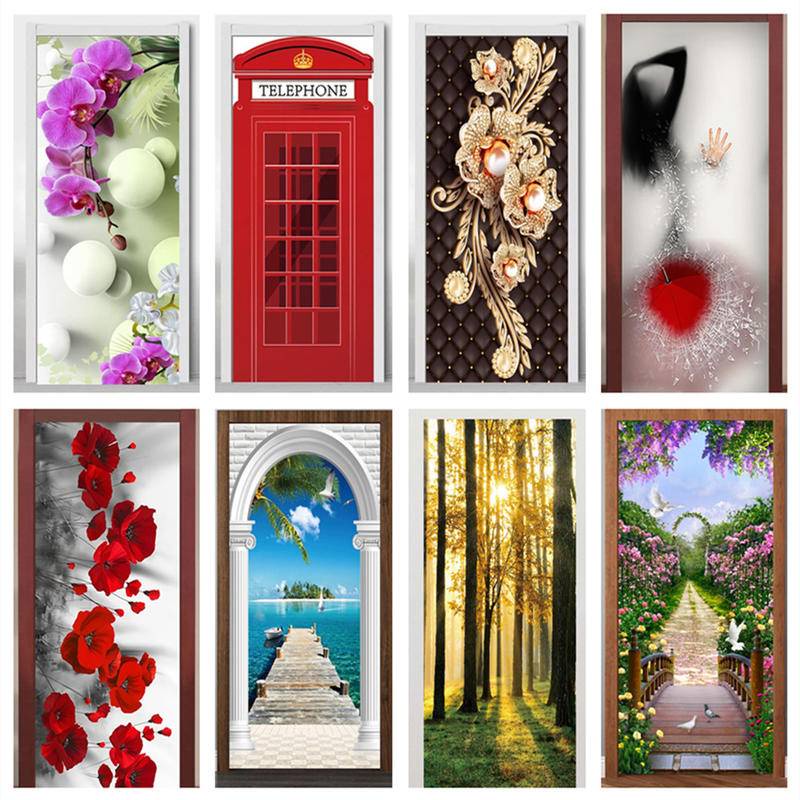 PVC Self-Adhesive Waterproof Door Sticker 3D Flowers Background Woman ...