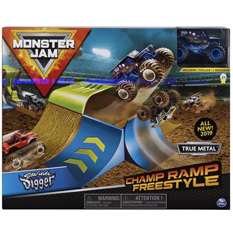 Monster Jam Official Champ Ramp Son Uva Grave Digger Freestyle Playset ...