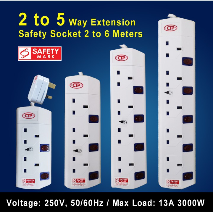 2 to 5 Way Extension Safety Mark Socket (2 to 6 Meter) | Shopee Singapore