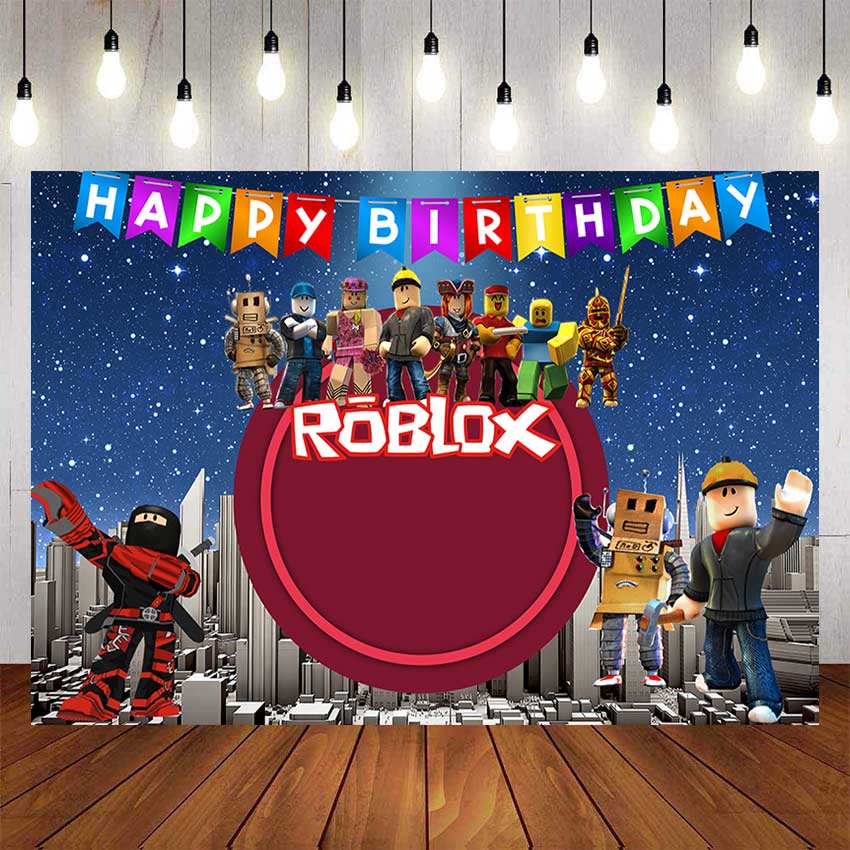 New Roblox Birthday Backdrop For Photography Baby Kids Night Blue ...