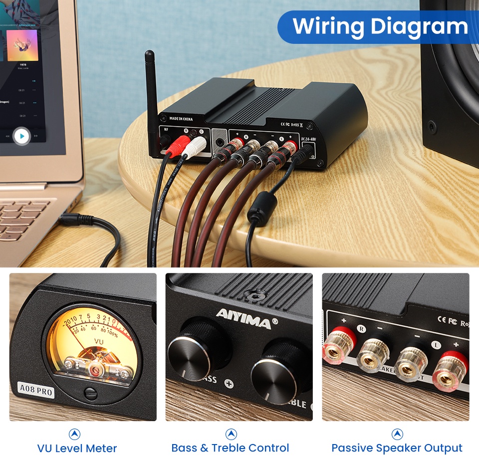 AIYIMA A08 Pro TPA3255 Bluetooth 5.0 Power Amplifier 300Wx2 Stereo ...