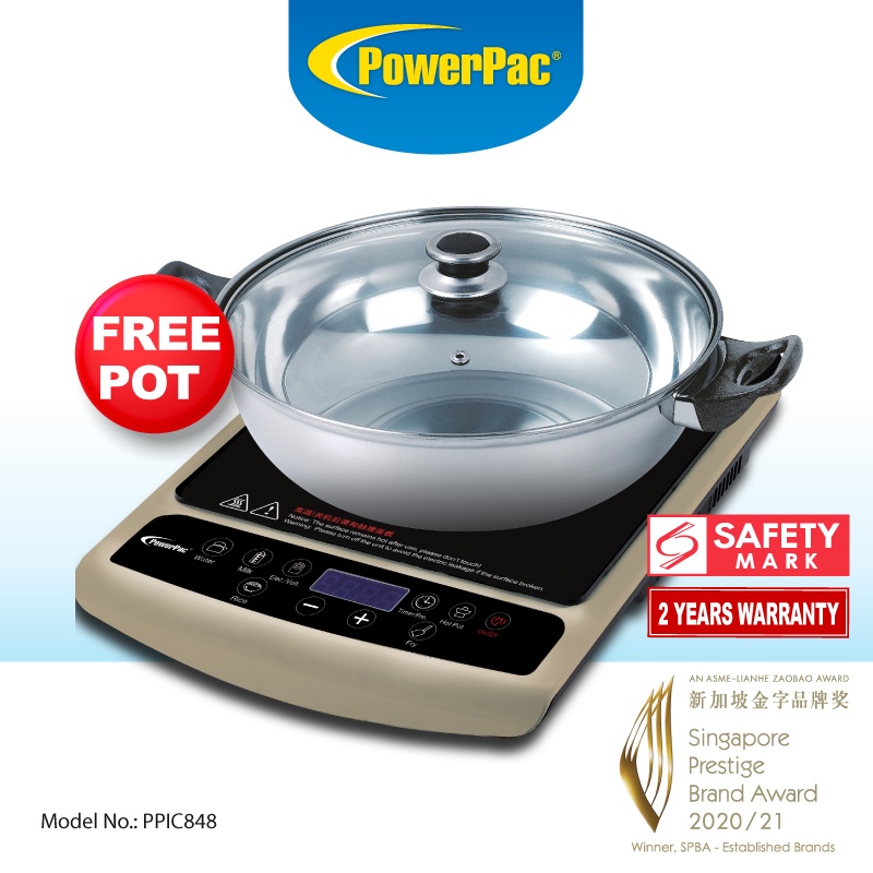 PowerPac Steamboat Induction Cooker with Stainless Steel Pot & Overheat ...