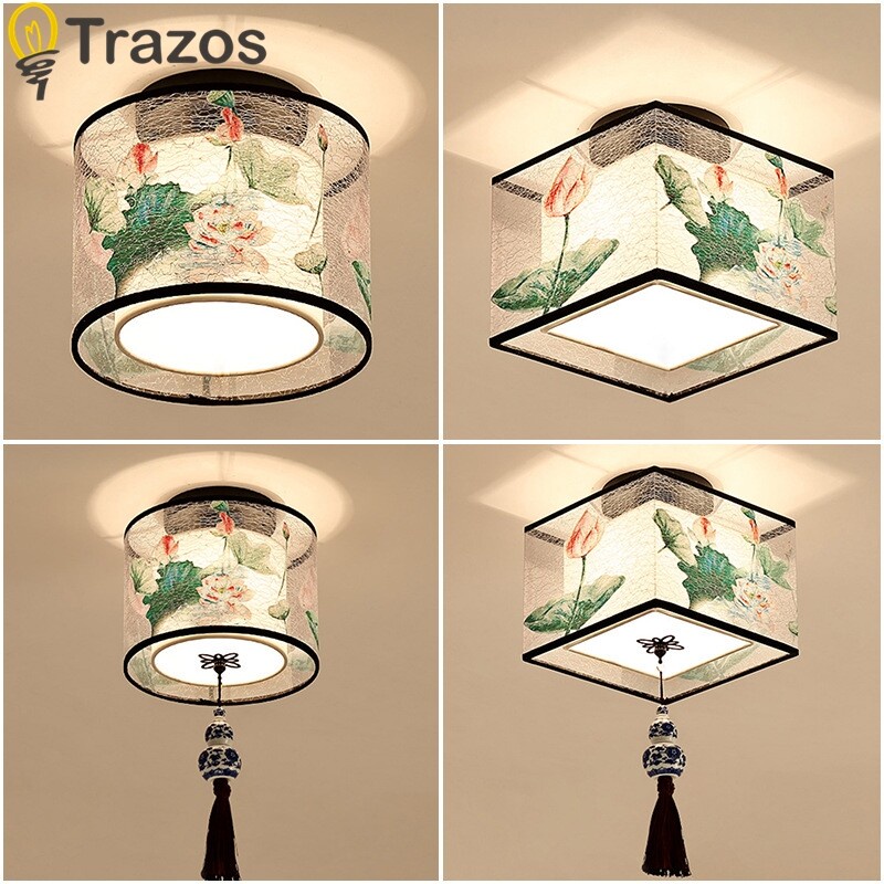 Chinese Round Square Ceiling Lights Fixtures Fabric for Living Room ...