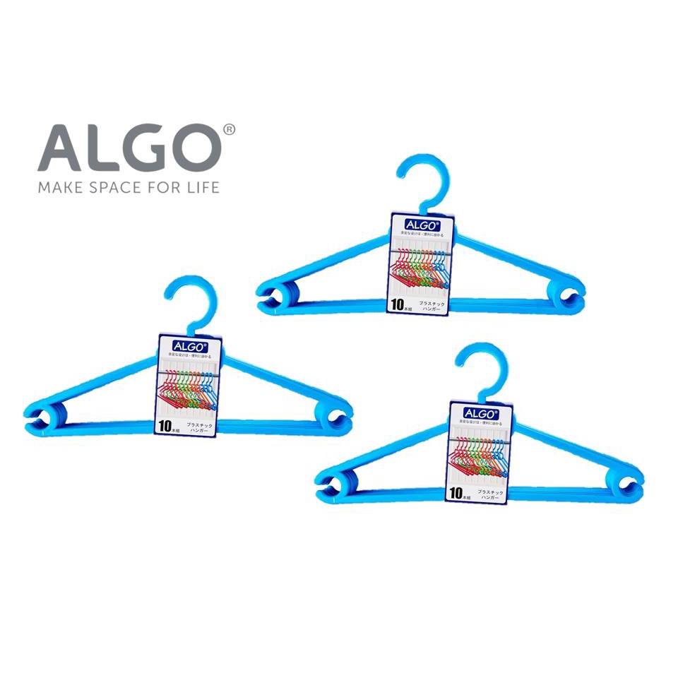 Algo Anti-slip Clothes Hanger 10P Set 3 Bundles Blue Cloth Coat Hangers ...