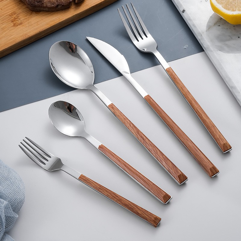 Creative stainless steel imitation wood handle dinner dessert fork ...