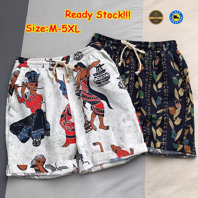Ready Stock Men's Summer Casual Large Size Batik Shorts Fashion Pritned ...