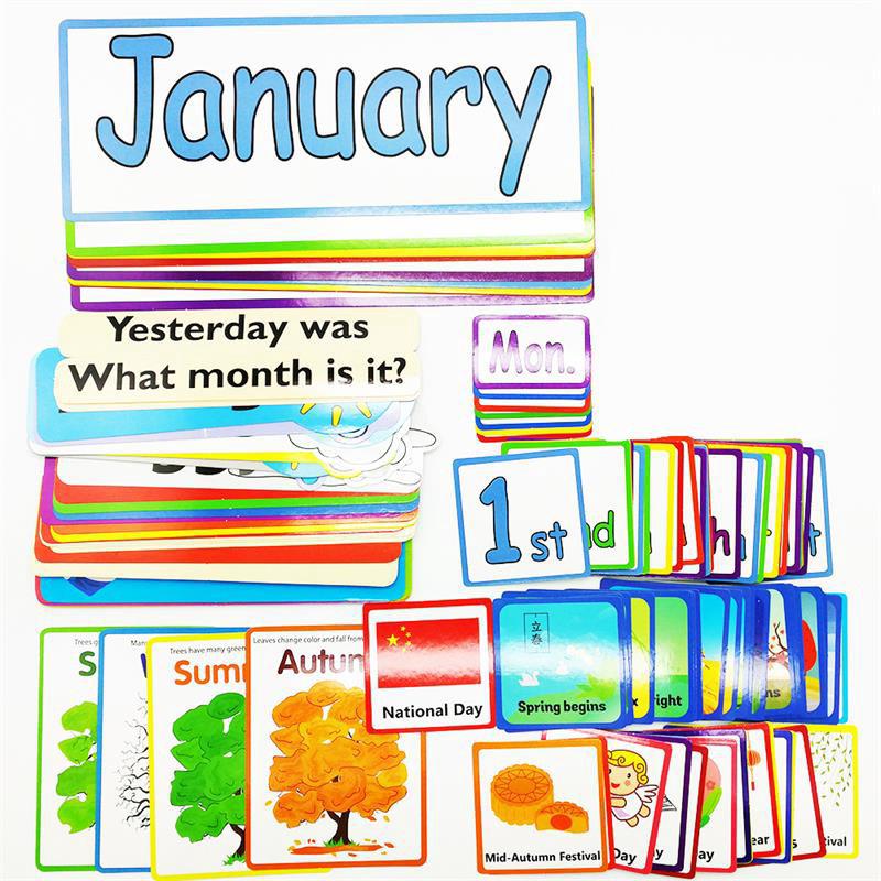 148PCS/Set Calendar Wall Kids English Learning Flash Cards Smart ...