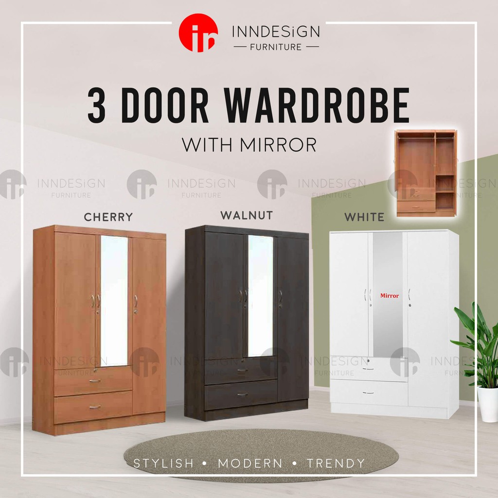 [Bigger Size With Installation] 4FT 3 DOORS WARDROBE WITH MIRRO AND ...