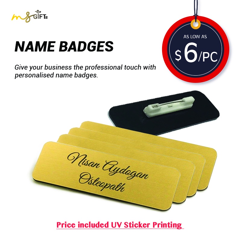 [SG SELLER] Personalised Gravoply (PVC) Gold Name tag Magnet/Pin +Free ...