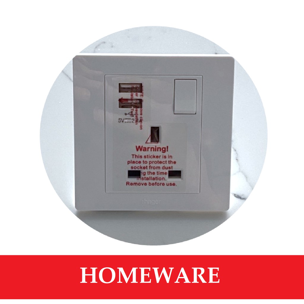 Hager 13A Single Socket Double Socket with 2 x USB Safety Mark | Shopee ...