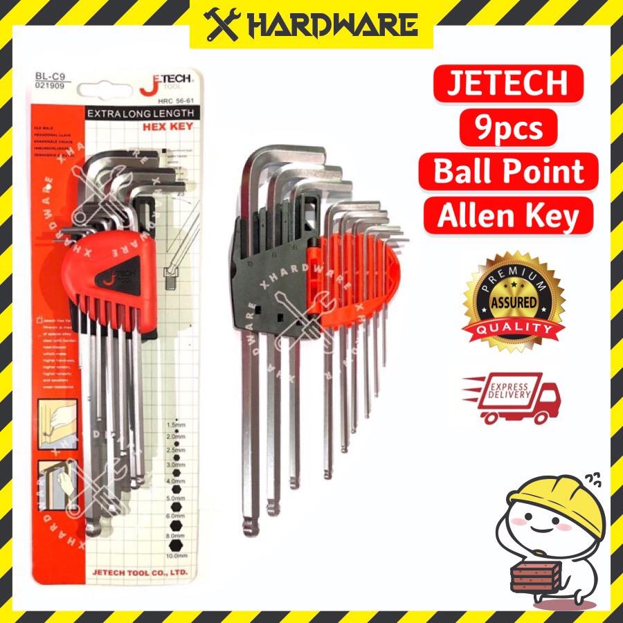 JEtech tool 9pcs heavy duty extra long hex wrench set/ball point allen ...