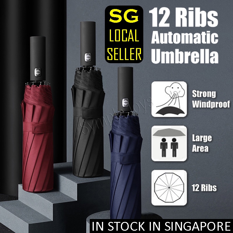 12 Ribs Automatic Umbrella Super Windproof Large Umbrella Auto Open ...