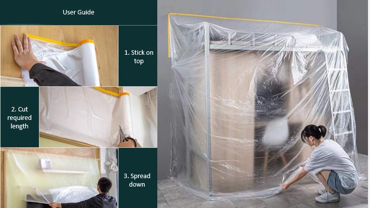 [SG Local] Pre-taped plastic sheet for renovation and dust prevention ...