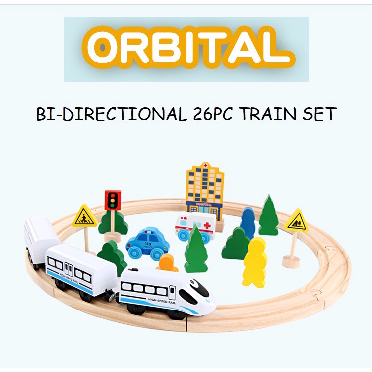 [Local Seller] Bi-directional Orbital Wooden Train Set, 26 Pcs Beginner ...