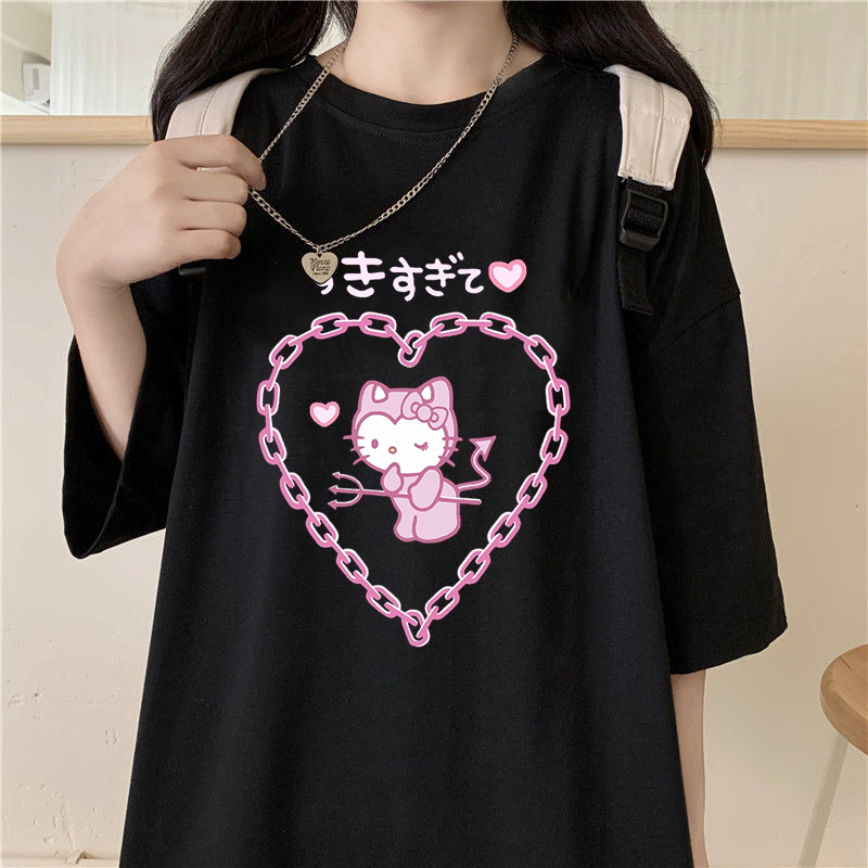 Cute Cartoon kuromi Streetwear Japanese Harajuku Hello Kitty Kawaii ...
