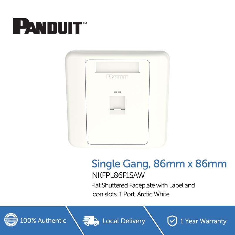 Panduit Netkey Flat Shuttered Faceplate, Arctic White - 1 Port ...