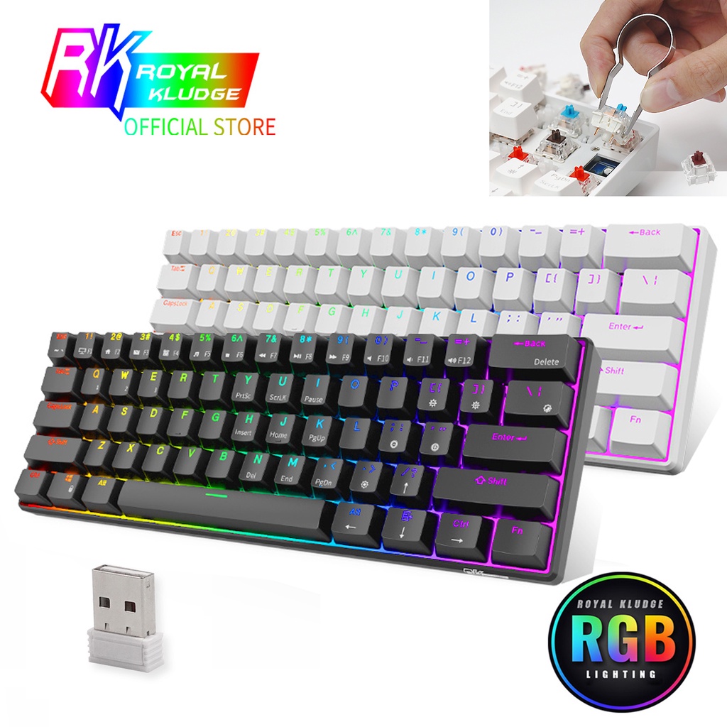 Official ROYAL KLUDGE RK61 Mechanical Keyboard TKL 61 Keys Wireless Bluetooth 2.4Ghz Three Mode ...