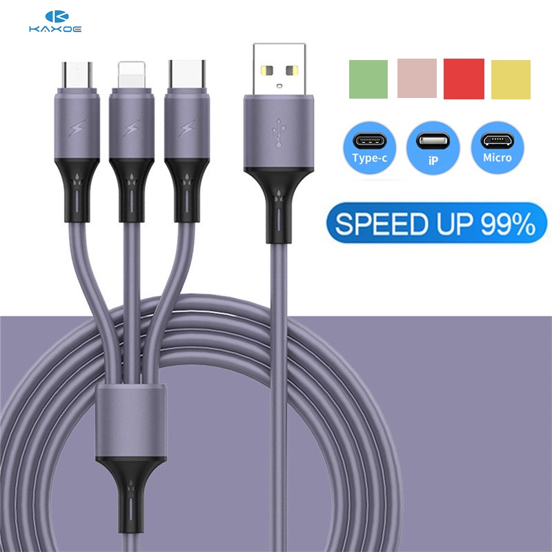 KAXOE 3 In 1 Liquid Silicone USB Cable Fast Charger Cable Charging ...