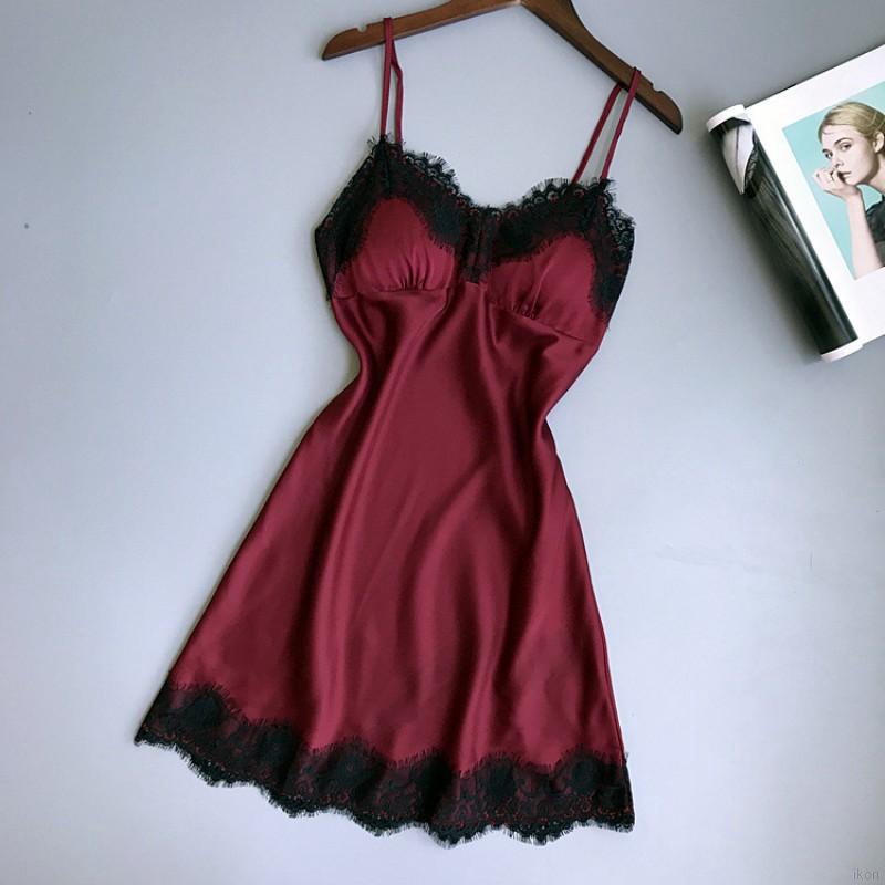 Women Nightwear Mini Nightgowns Deep V Straps Skirts Tempatation Silk