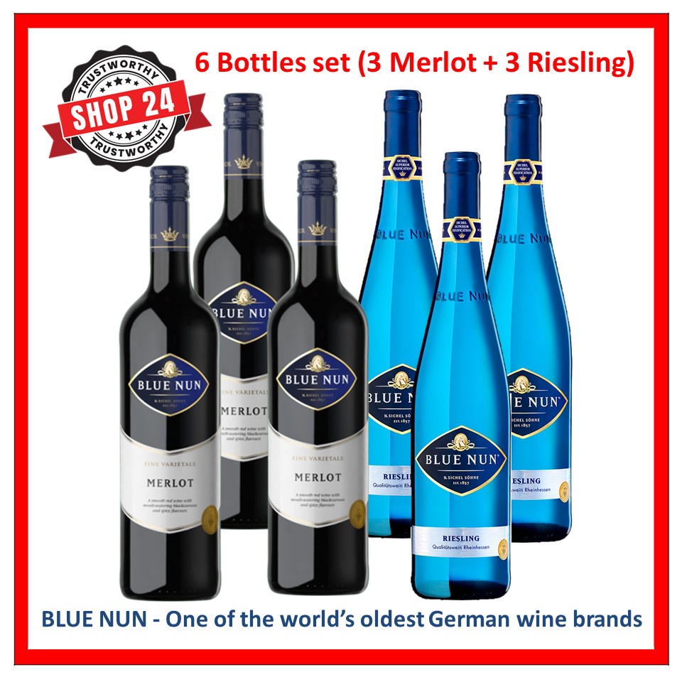 SHOP24 Blue Nun Merlot and Resiling 6 bottles bundle (3 bottles each ...