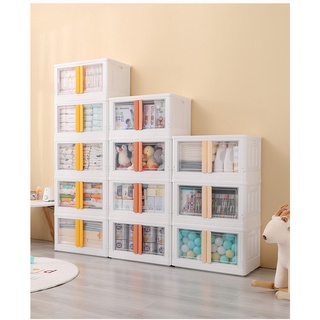 Moveable Front Door Opening Collapsible Storage Box w Lid and Wheels 32 ...