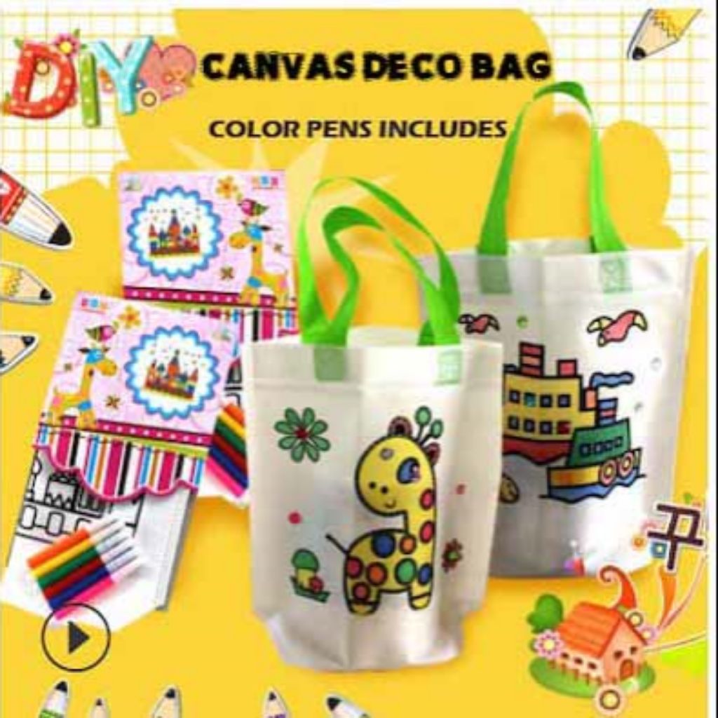 Decorative drawing tote bag for kids goodie bag | Shopee Singapore