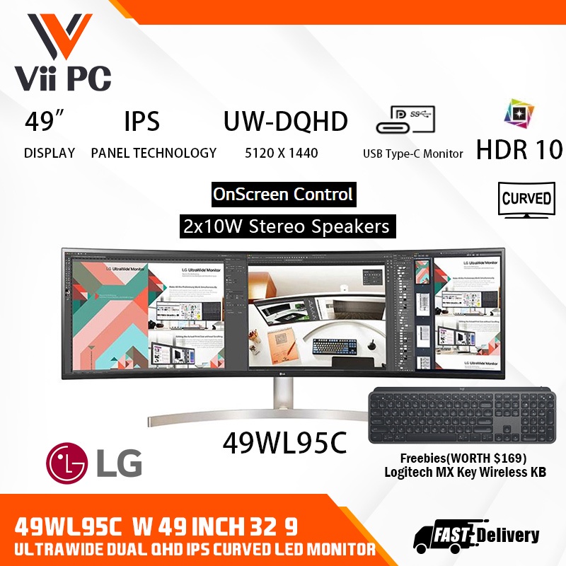 LG 49WL95C 49 Inch UltraWide Dual QHD IPS Curved LED Monitor with HDR ...