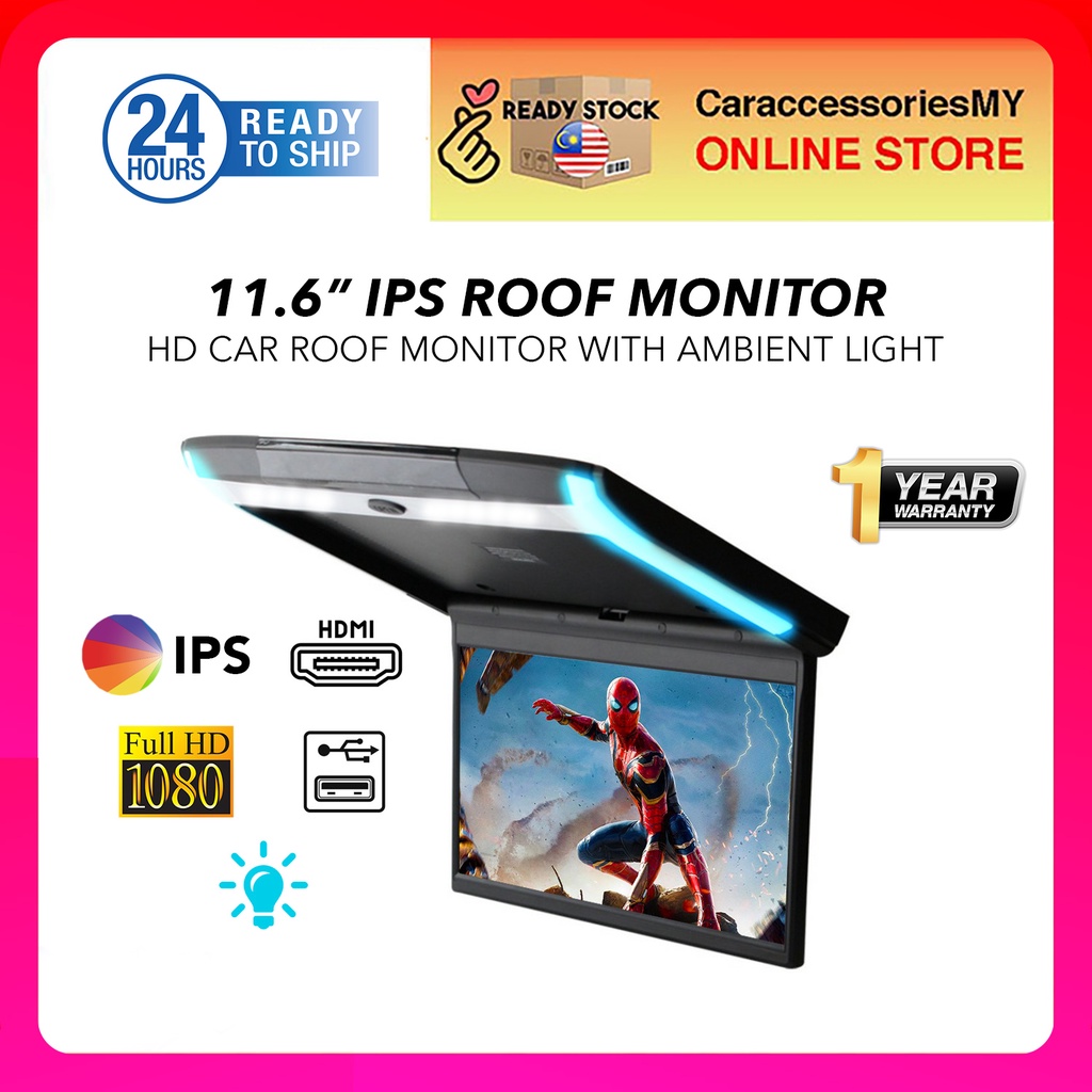 11.6 Inch car roof monitor led ips screen Roof Mount Full HD Display TV ...