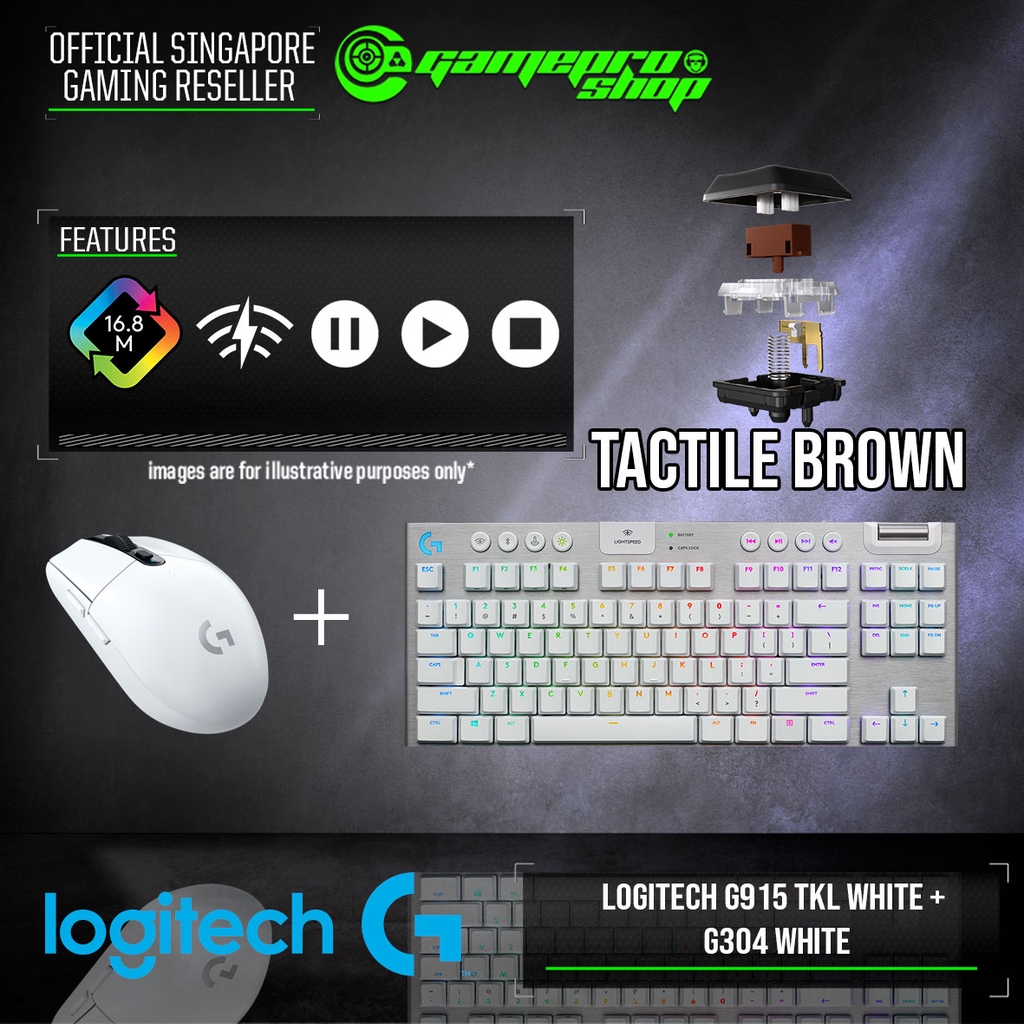 Logitech G915 White TKL Tactile Mechanical Gaming keyboard+ G304 White ...