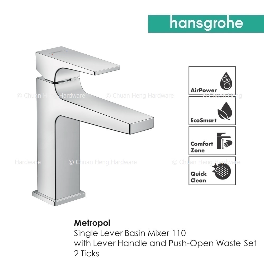 hansgrohe Metropol Single lever basin mixer 110 with lever handle and ...