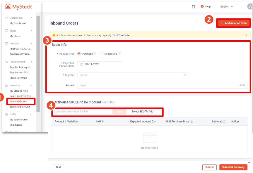 MyStock: How to add Inbound Orders? | Shopee MY Seller Education Hub