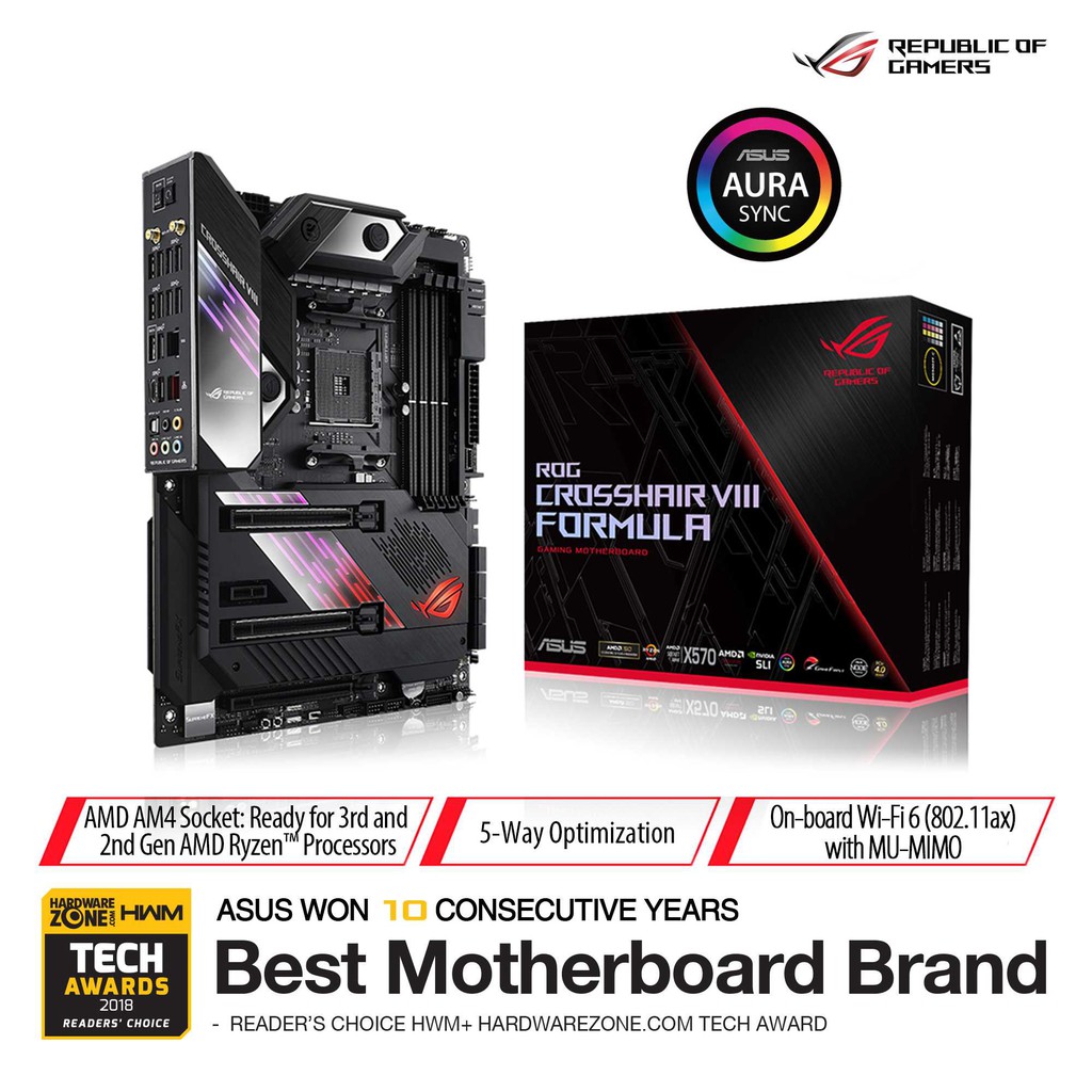 ASUS ROG CROSSHAIR VIII FORMULA AMD X570 ATX gaming motherboard with PCIe 4.0, 16 power stages ...