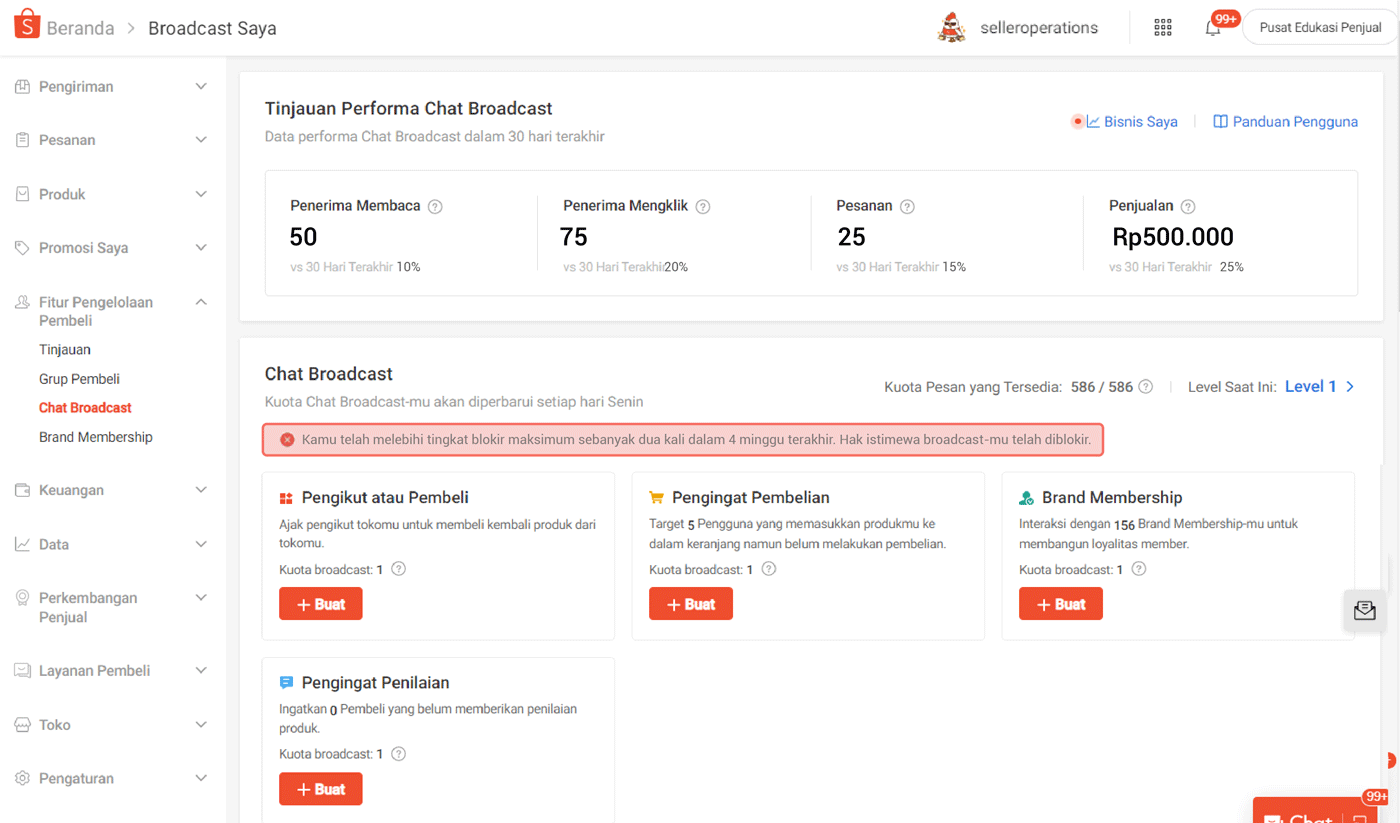 Kuota Chat Broadcast | Pusat Edukasi Penjual [Shopee]