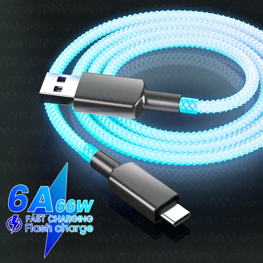 USB Type C Cable 6A 66W Fast Charging Data Cable RGB Breathing Light ...