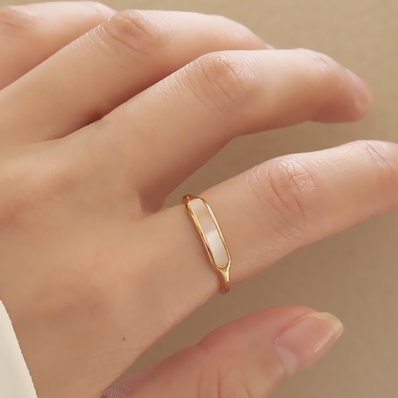 Japanese Korean Simple Temperament Geometric White Shell Titanium Steel ...