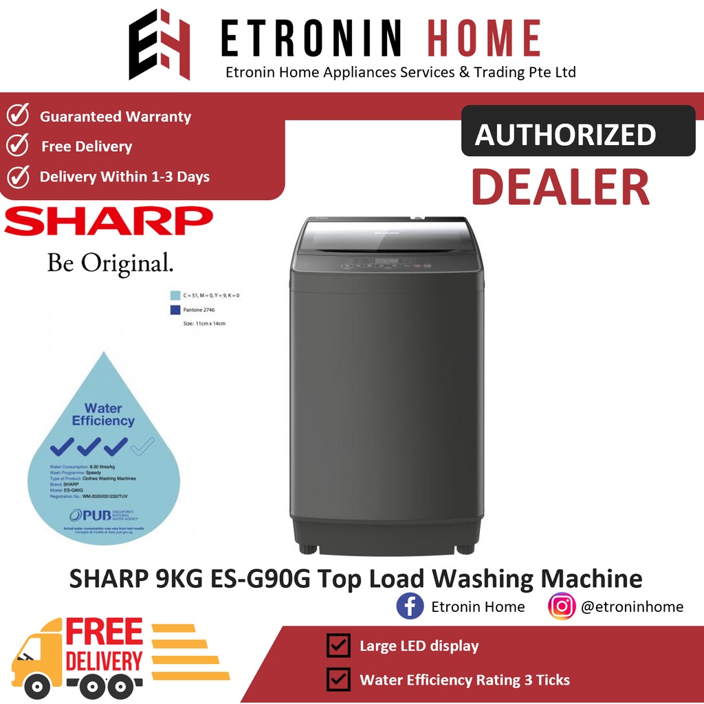 SHARP 9KG ES-G90G Top Load Washing Machine | Shopee Singapore