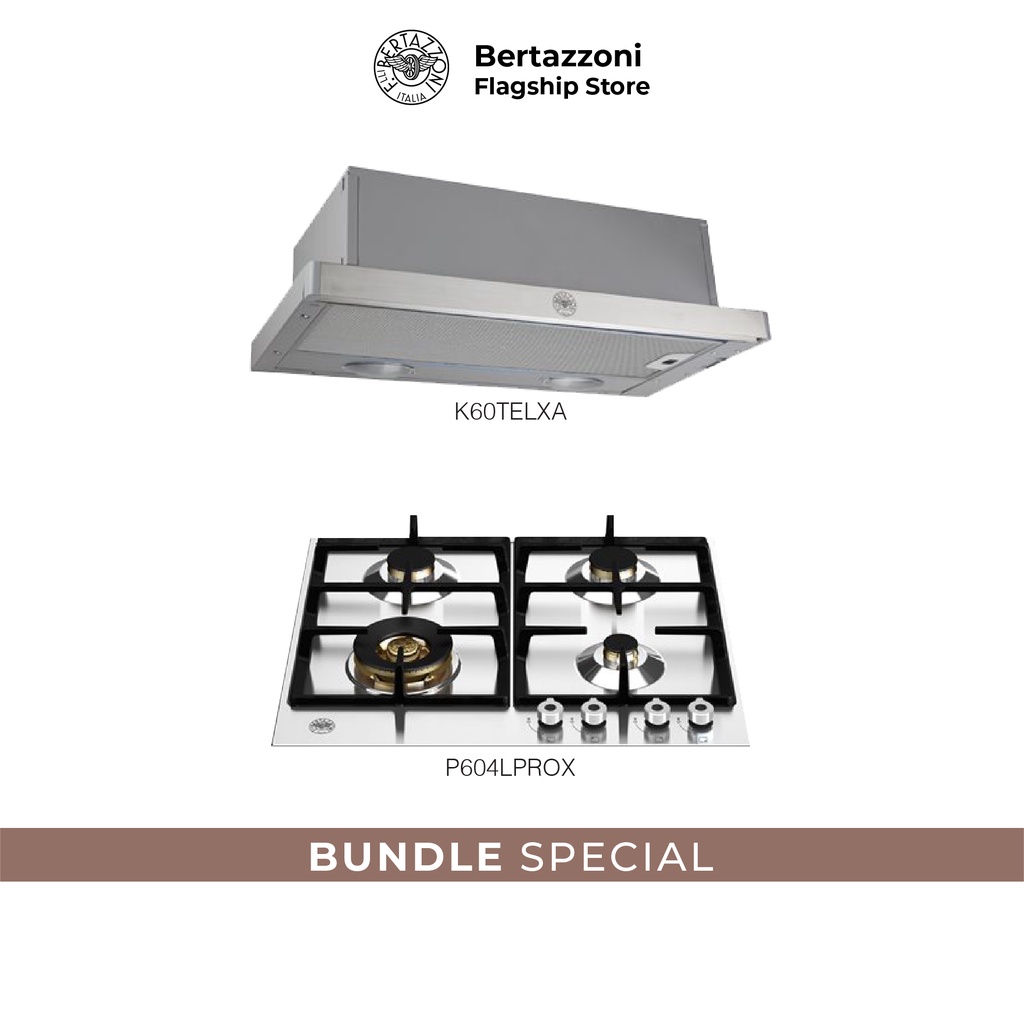 Bertazzoni 60cm Gas + Hood Bundle (P604LPRO 60cm Gas Hob + K60TELXA ...