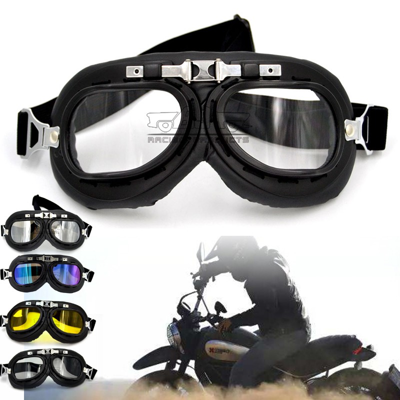 Retro Vintage Aviator Pilot Motorcycle Helmet Adjustable Goggles Riding ...
