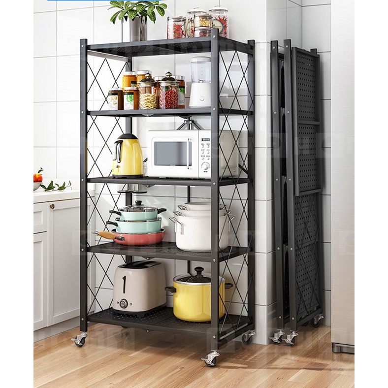💖SG local stock💖Foldable rack Folding rack Storage Rack with Wheels ...