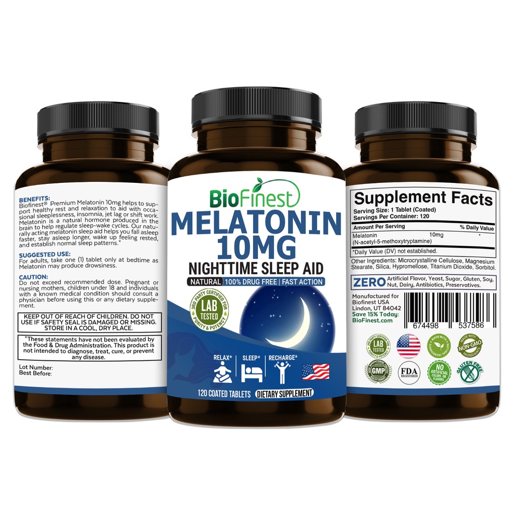 Biofinest Melatonin 5mg 10mg Supplement - Fast Action Natural Nighttime ...