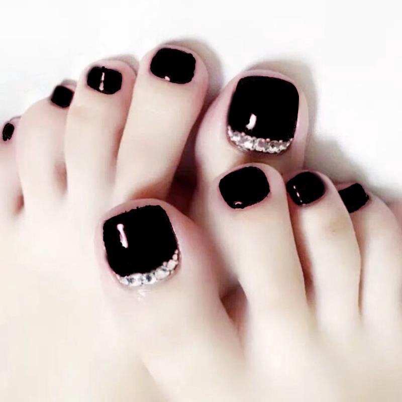 Korean Short Style Wearable Manicure Toes Fake Nails Finished Black ...