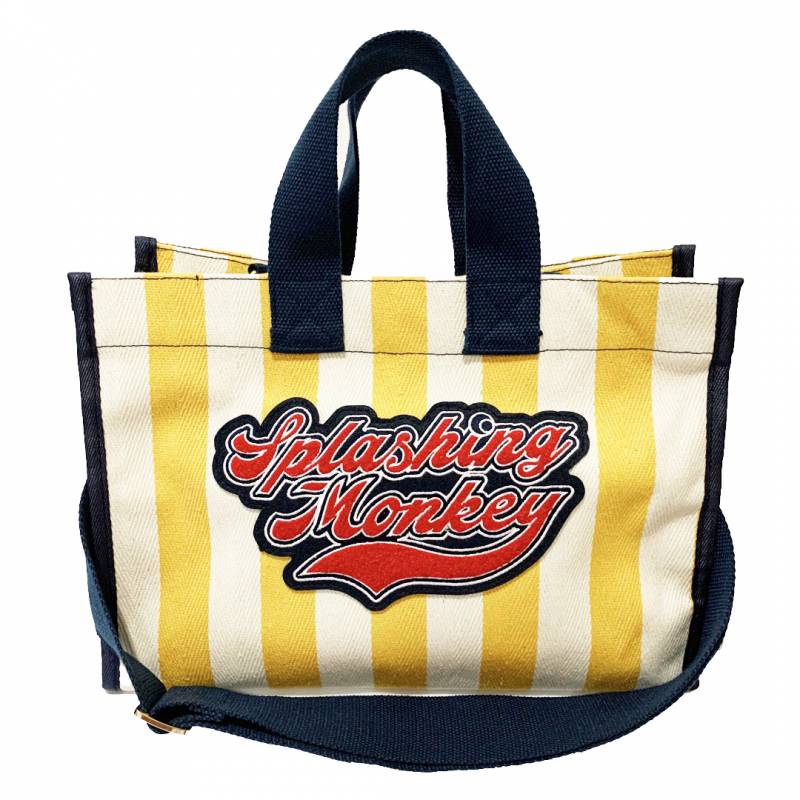 Splashing Monkey Stripey Shopping Tote - Yellow & Red Canvas Bigger ...