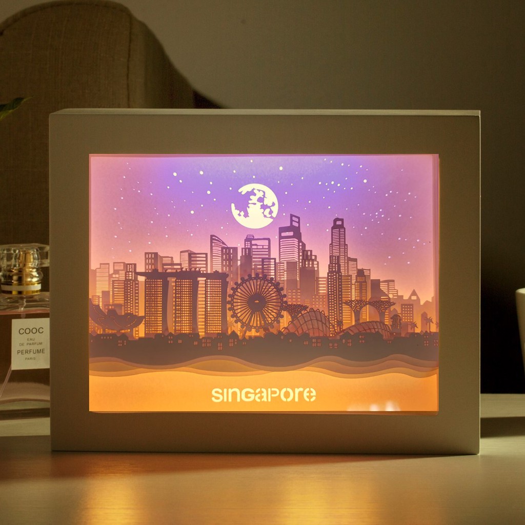 Skyline Singapore - Lighted shadow box >> DIY Lighted Paper Art Frame ...