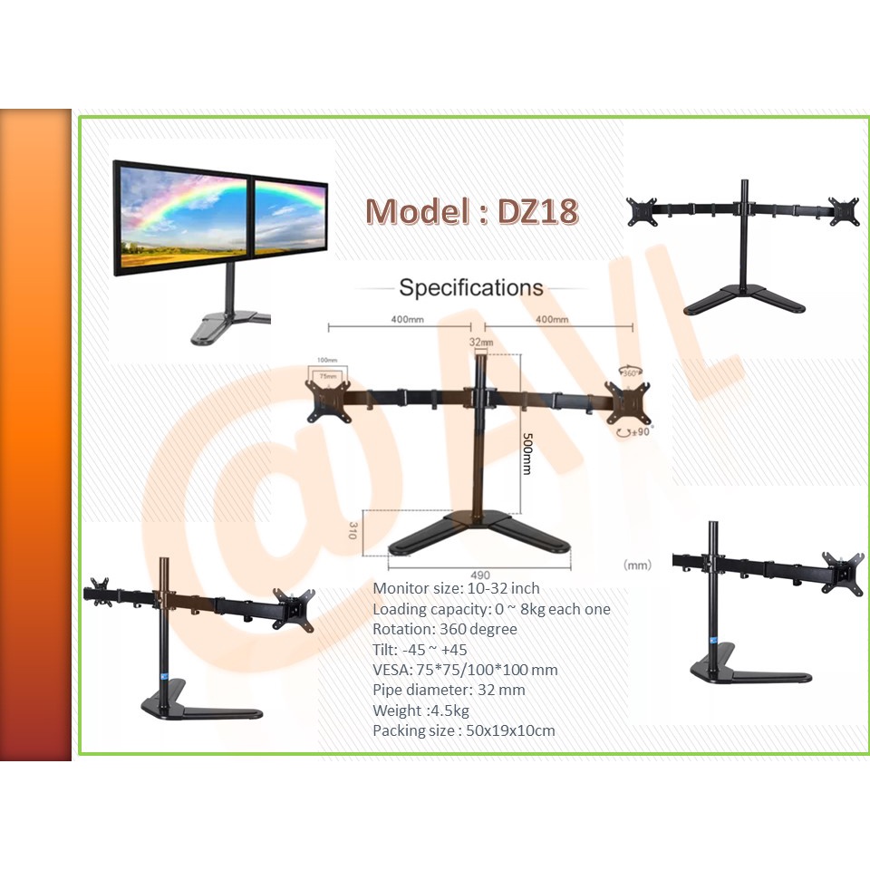 dual monitor stand 32 inch monitor bracket computer screen monitor desk ...