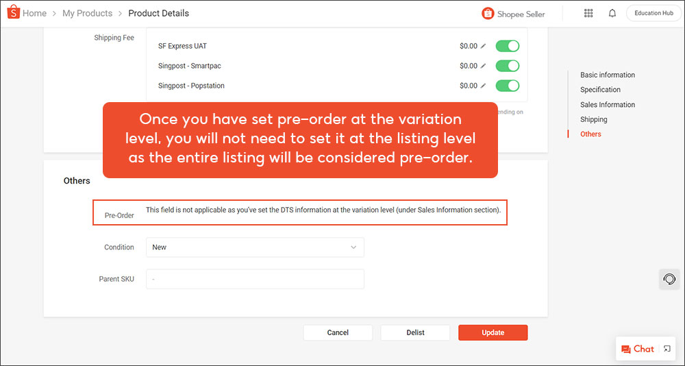 Setting Days to Ship (DTS) and pre-order at variation level | Shopee SG ...