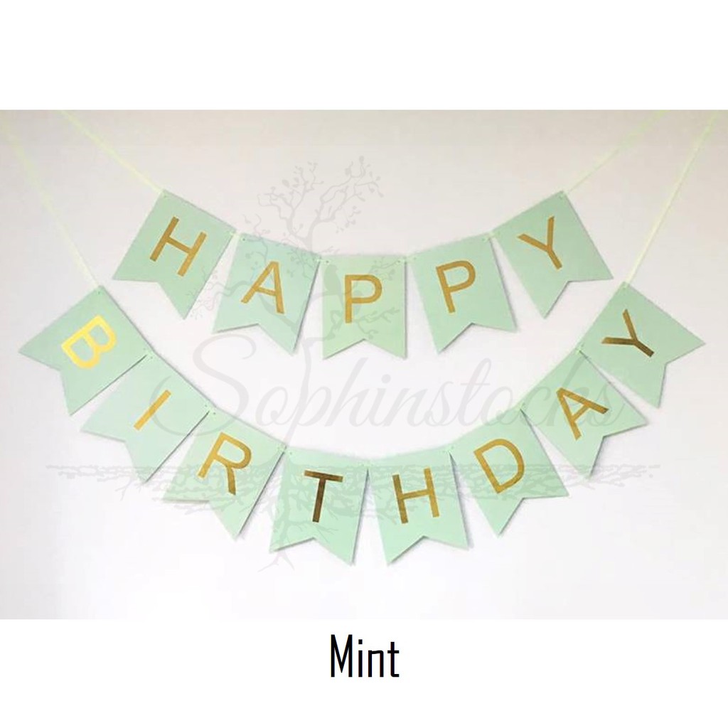 [SG] Happy Birthday Banner Mint Green HBD | Party Flag Bunting Garland ...