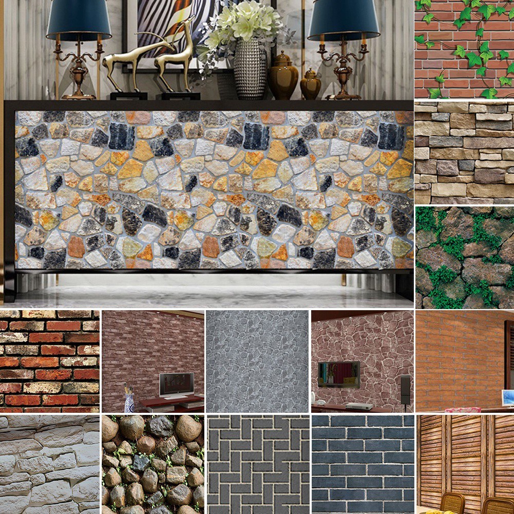 New 3D Wall Paper Brick Stone Effect Self-adhesive Sticker Wallpaper ...