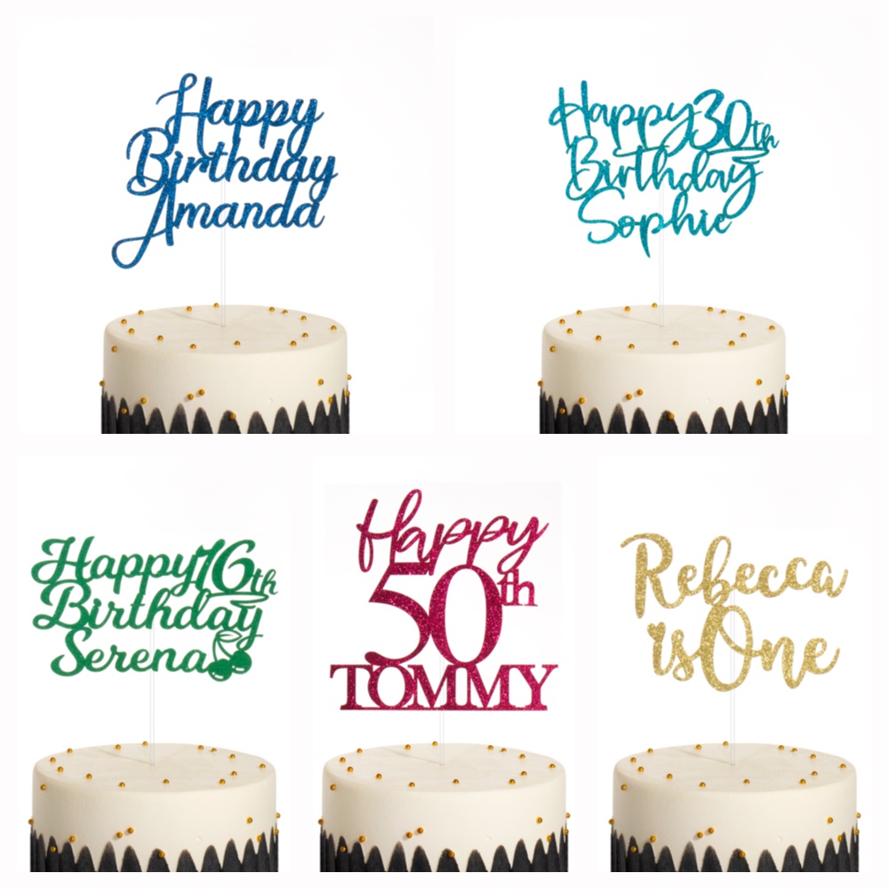 Personalized Birthday Cake Toppers Glitter Paper Customizable Name And