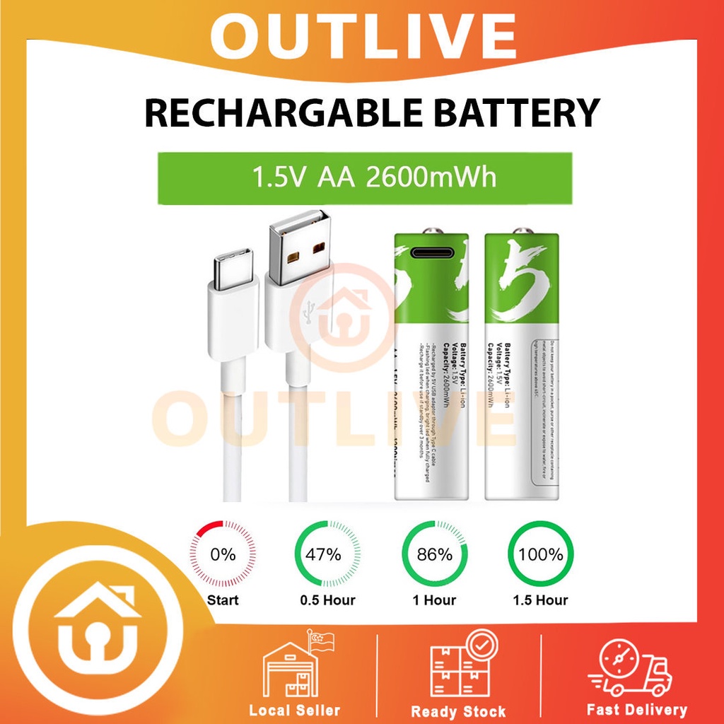 USB Rechargeable Li-ion Battery 1.5V 550m AA AAA Lithium USB battery ...