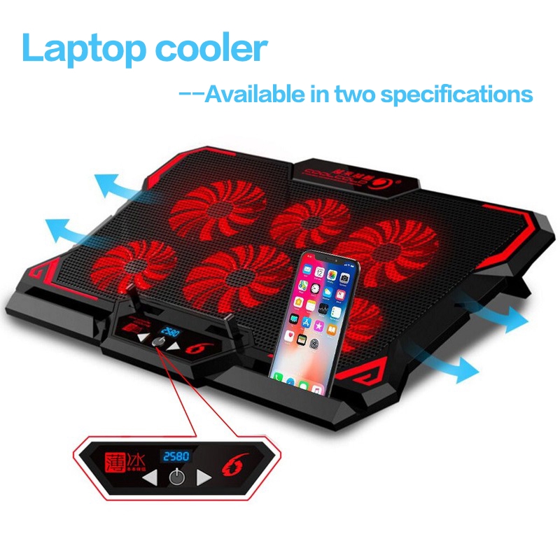 Radiator Gaming Laptop Cooler Notebook Cooling Pad 6 Silent Red LED ...